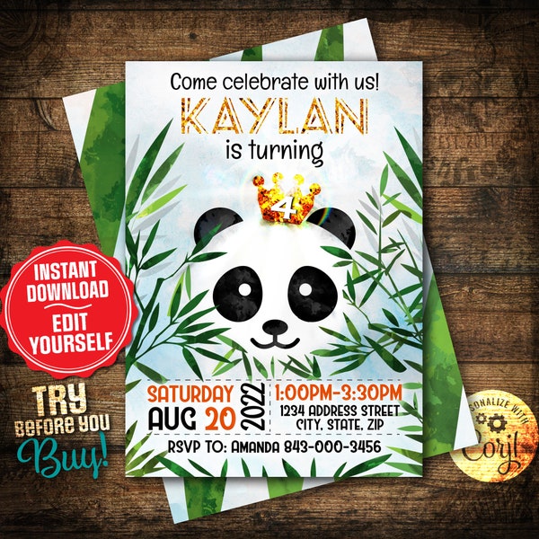 Panda Invitation - Etsy