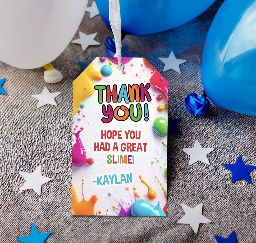 Slime Thank You Tag Birthday Party Favor Digital Download | Easy Edit ...