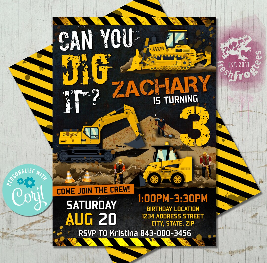 Construction Birthday Invitation, Boys Digger Invite RSVP Corjl ...