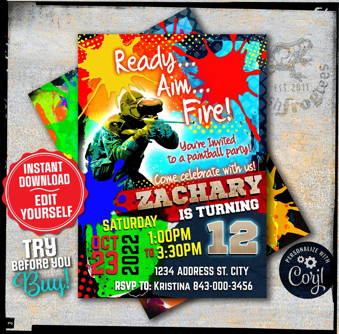 Paintball Birthday Invitation Printable Digital Invite EASY - Etsy