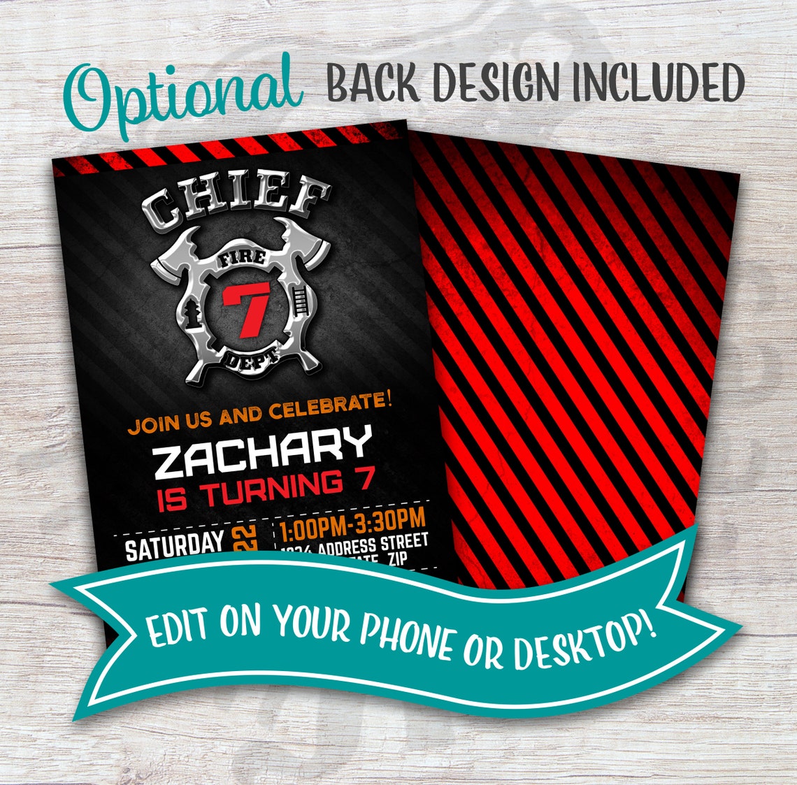 Firefighter Birthday Party Invite Firefighter Birthday - Etsy