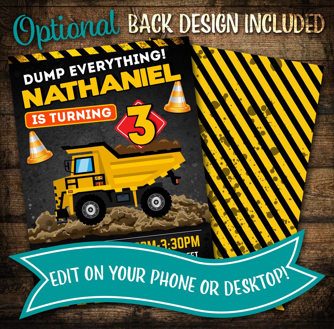 Dump Truck Birthday Invitation Construction Birthday Invite Etsy