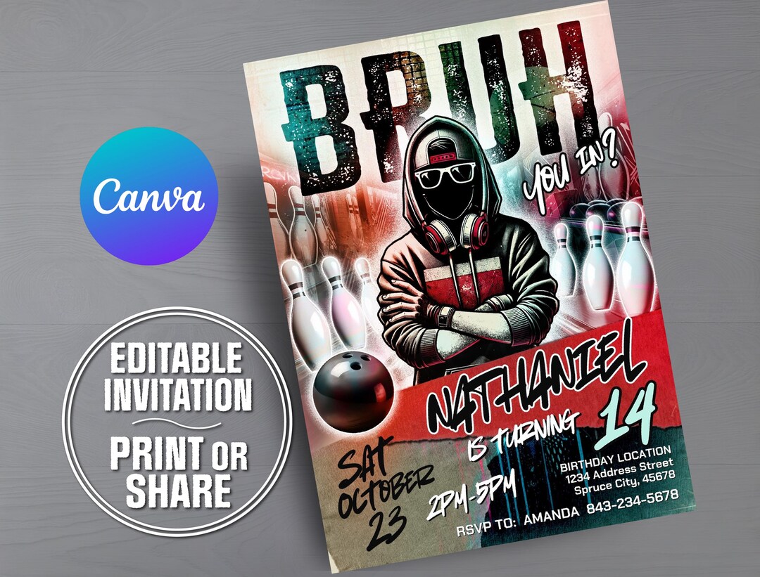 Bowling Birthday Invite Party | BRUH YOU IN Teen Bowling Invitation - Etsy