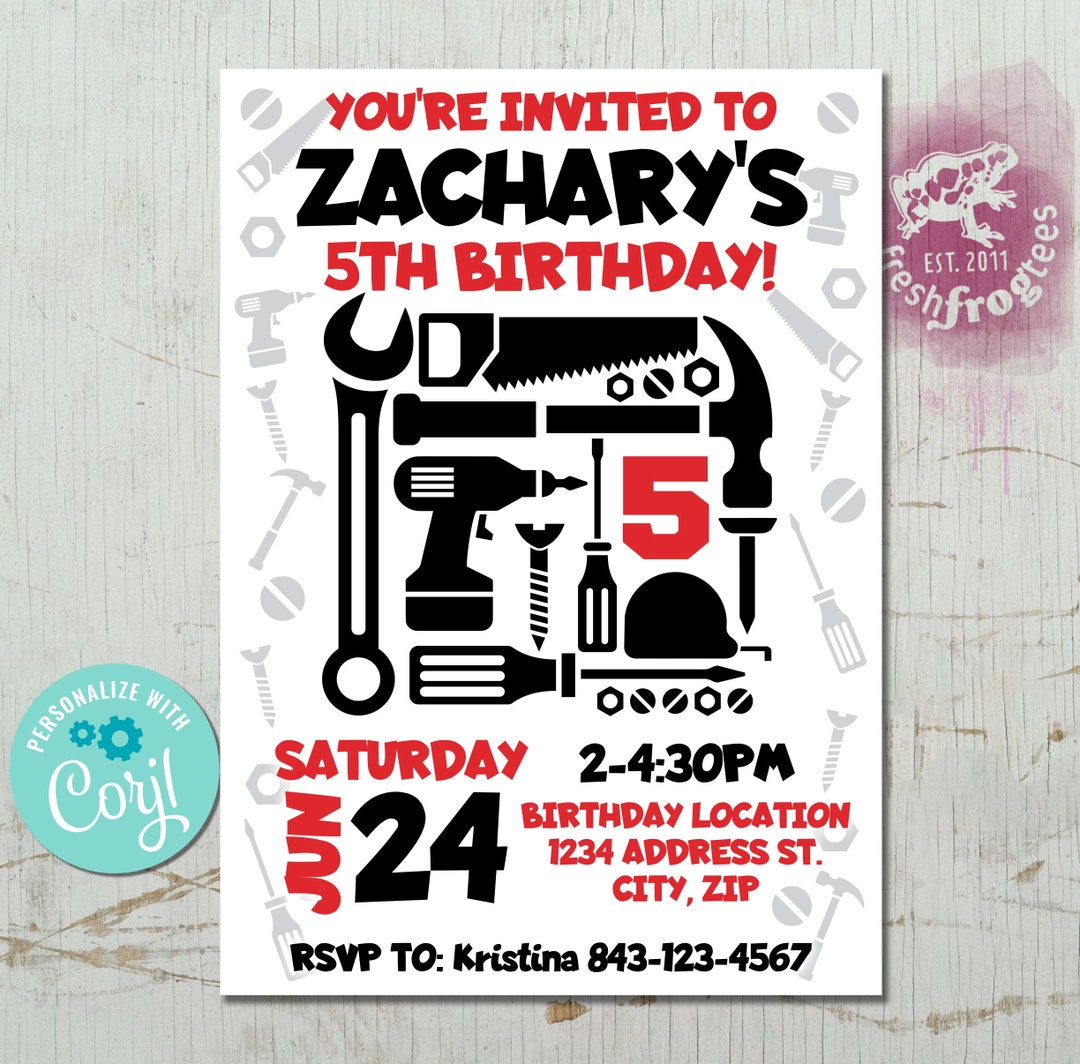 Tools Birthday Invitation, Boys Tool Construction Invite RED RSVP Corjl ...
