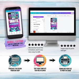 Roller Skate Birthday Invitation | Video Party Invite | Neon Roller ...