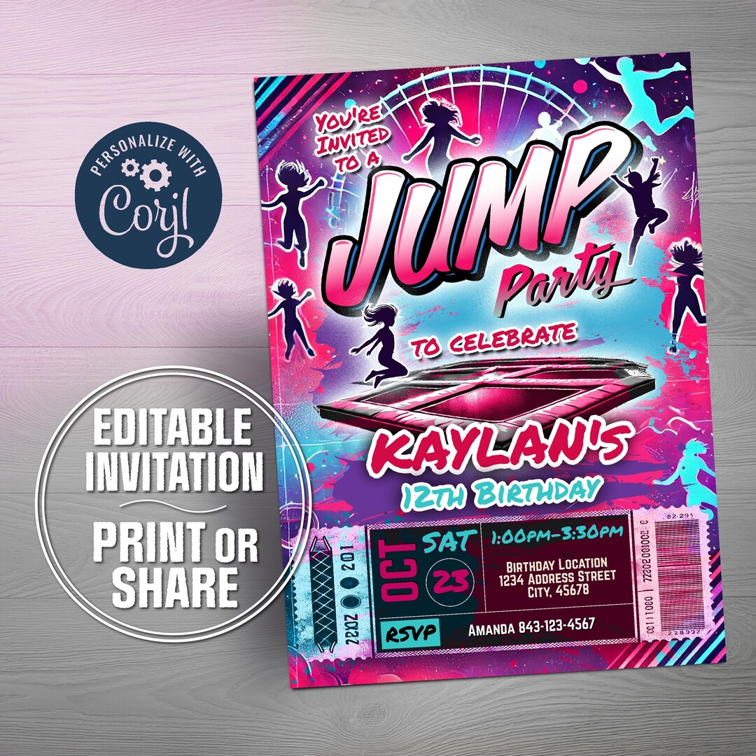 Jump Birthday Invitation | Trampoline Park Invite | Teen Jump Party - Etsy