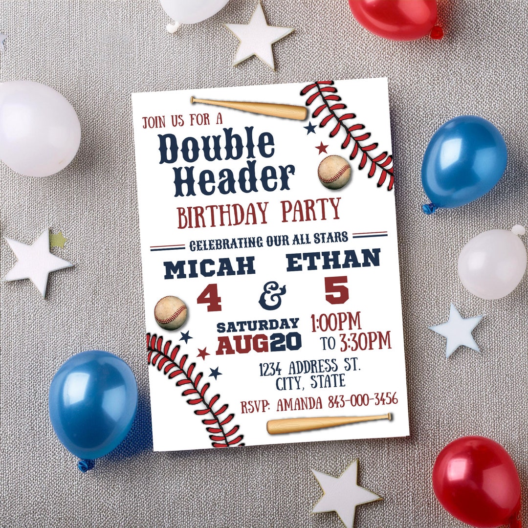 Double Header Baseball Birthday Invitation Editable Digital Invite EASY ...