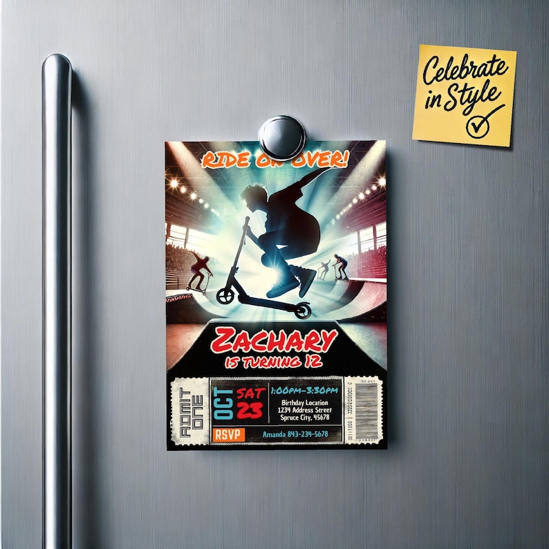 Scooter Birthday Invitation | Digital Skate Park Invite | Boys Birthday ...