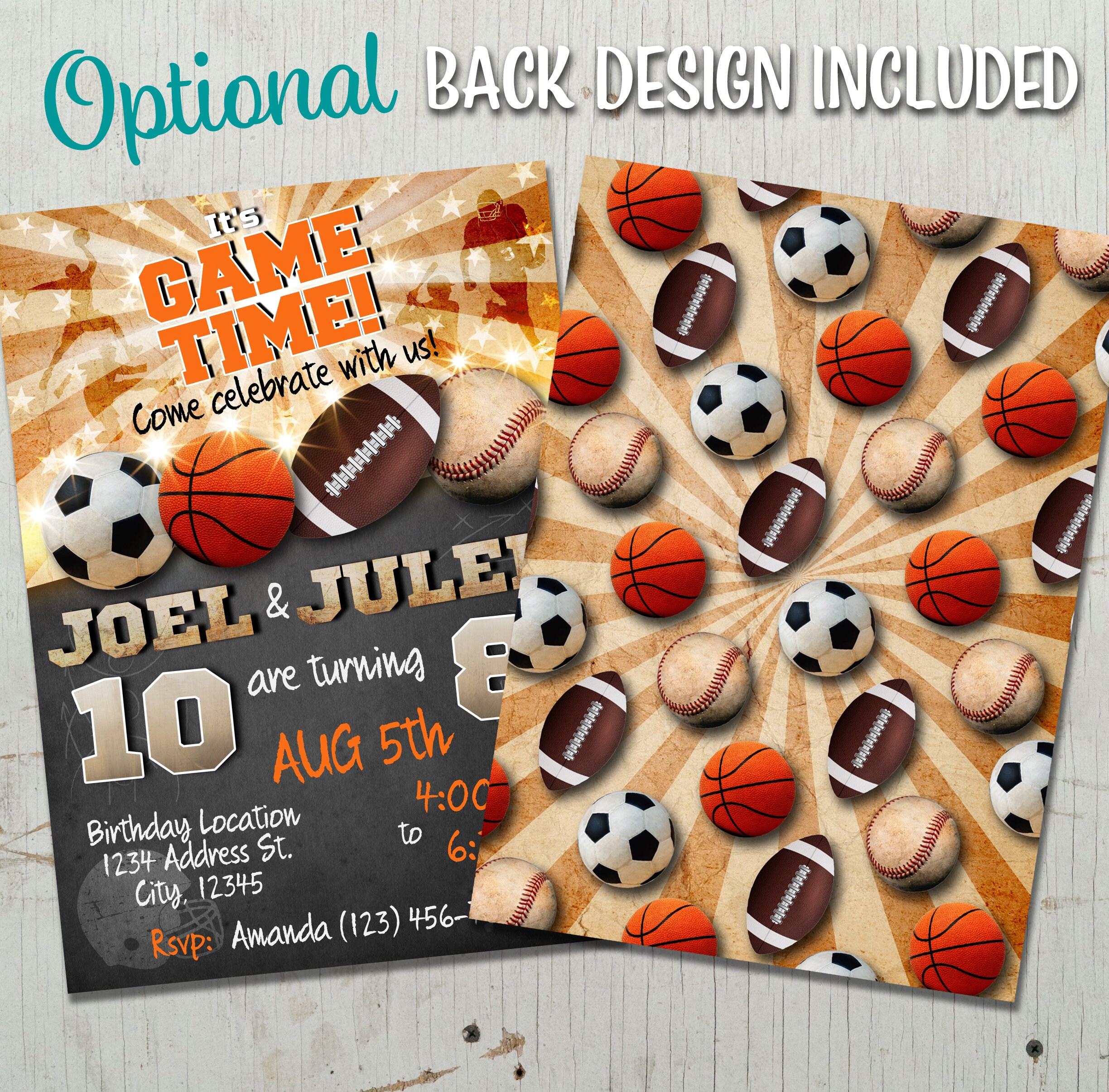 Joint Sports Birthday Invitation Football Basketball Baseball Soccer ...
