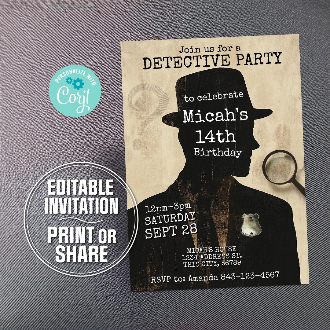 Detective Mystery Birthday Party Invitation | EASY EDIT! - Etsy