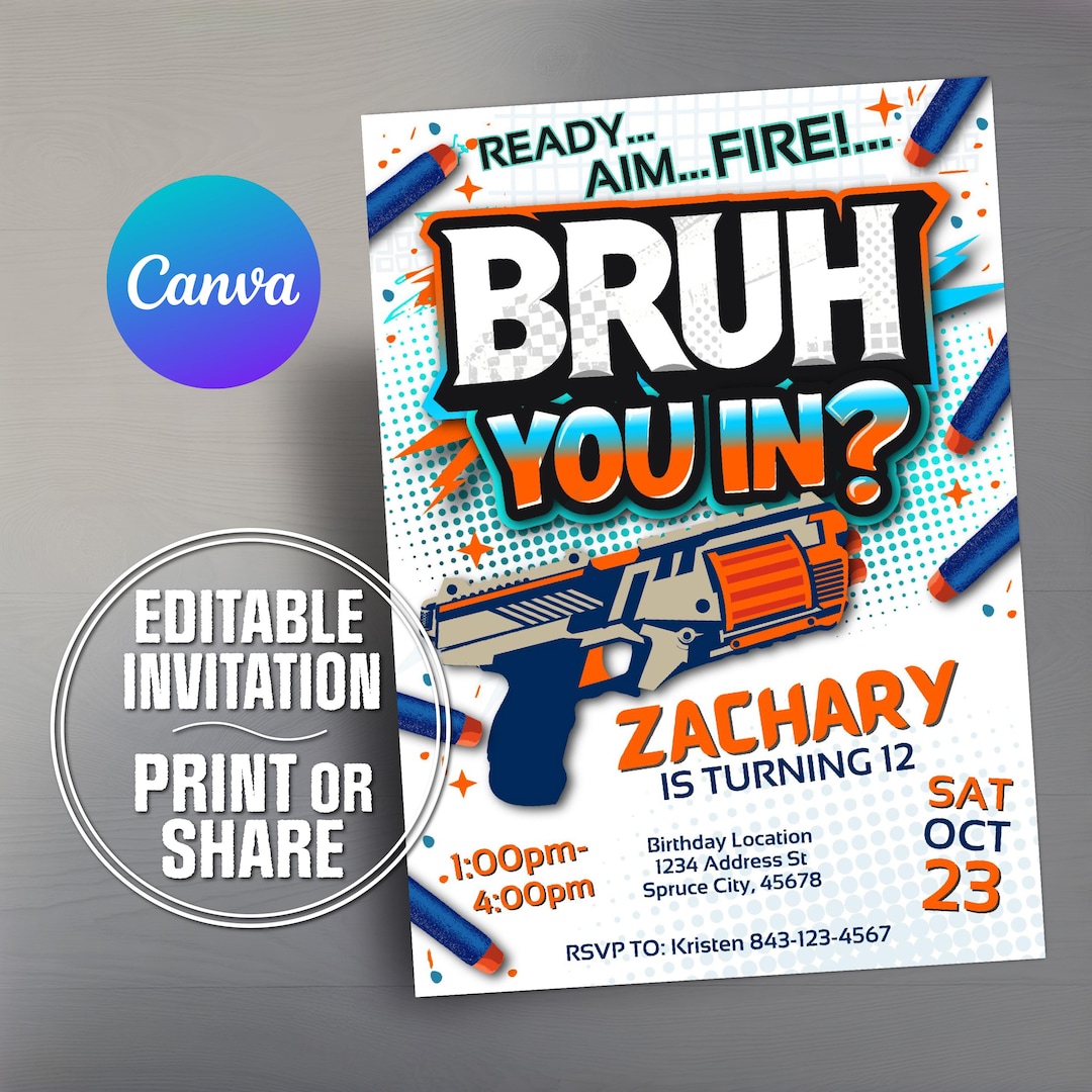 Dart Gun Birthday Invitation | Editable Party Invite (digital Download ...