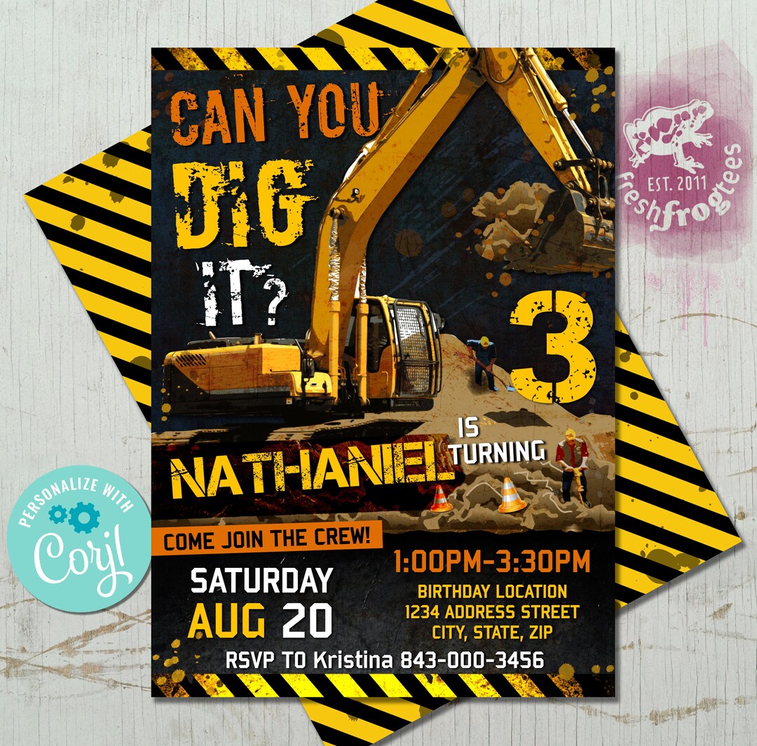 Construction Digger Invitation Template DIY Printable Excavator Party ...