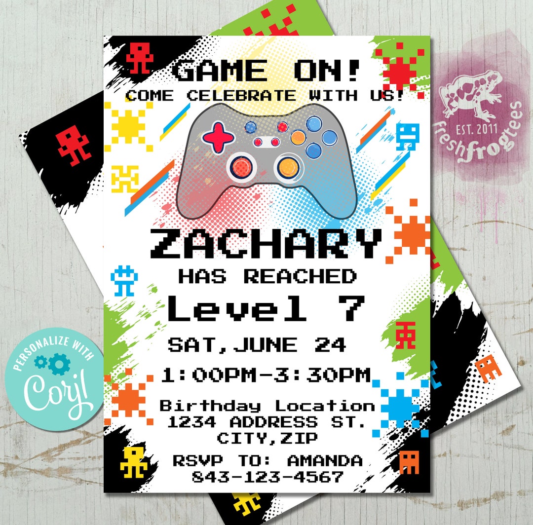 Video Game Birthday Invitation | Retro Game Digital Invite | EASY EDIT ...