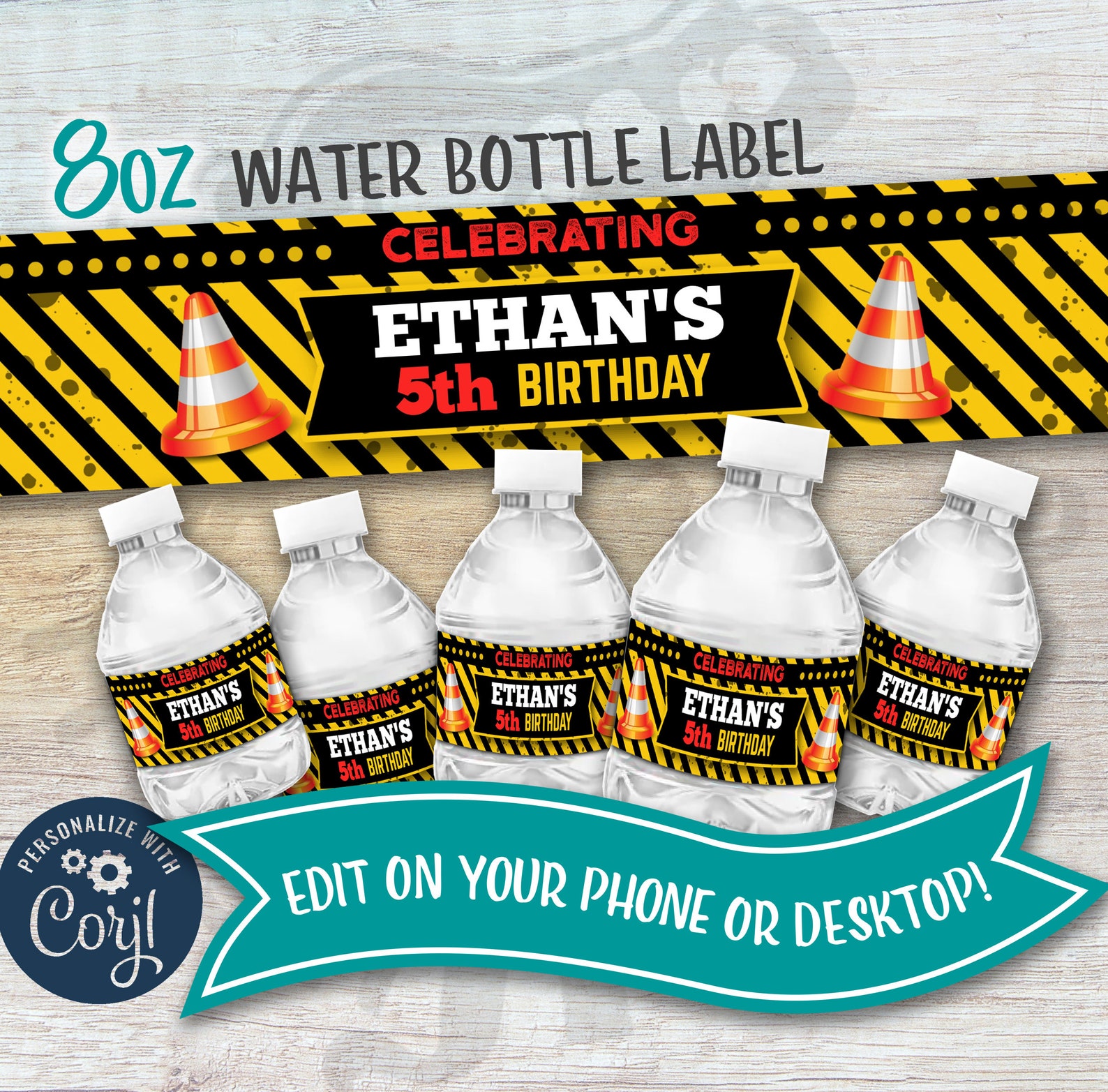 Construction Water Bottle Label Construction Water Bottle - Etsy