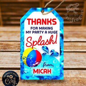 Pool Party Thank You Tag Birthday Party Favor Digital Download | Easy ...