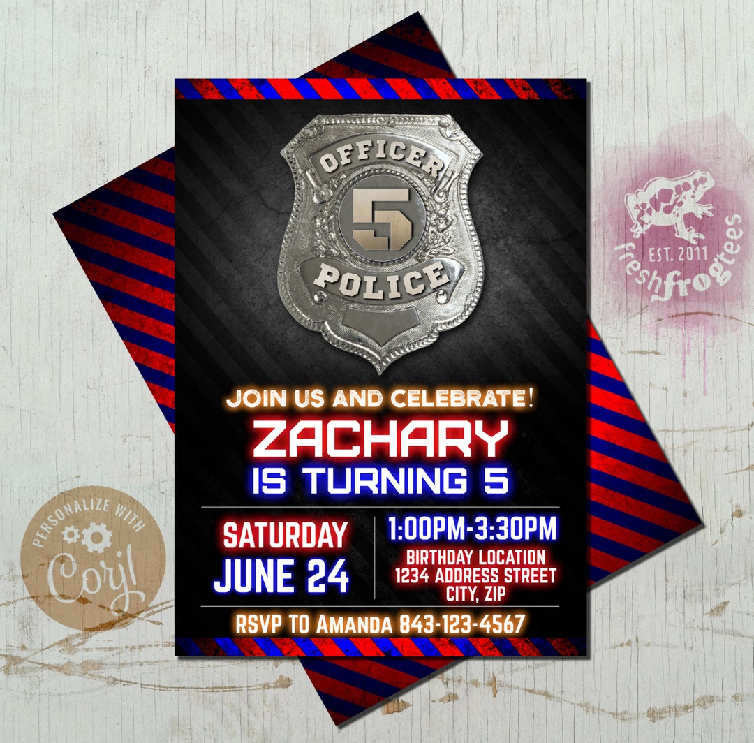 Police Birthday Invitation, Boys Police Badge Invite RSVP Corjl ...