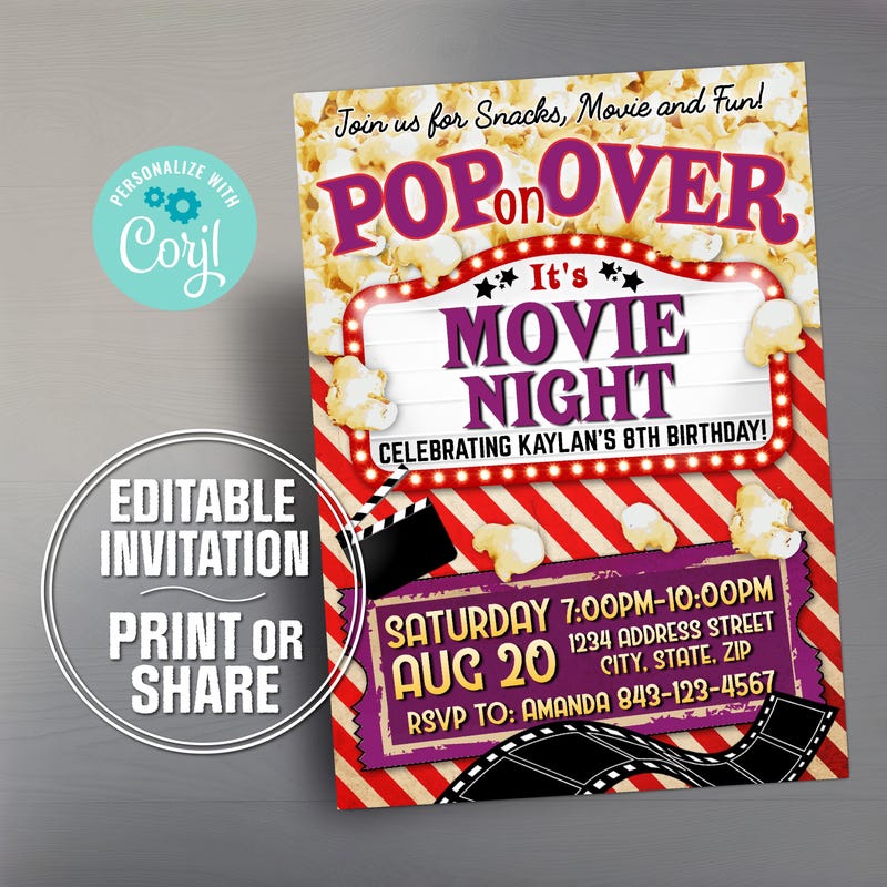 Popcorn Invitation - Etsy