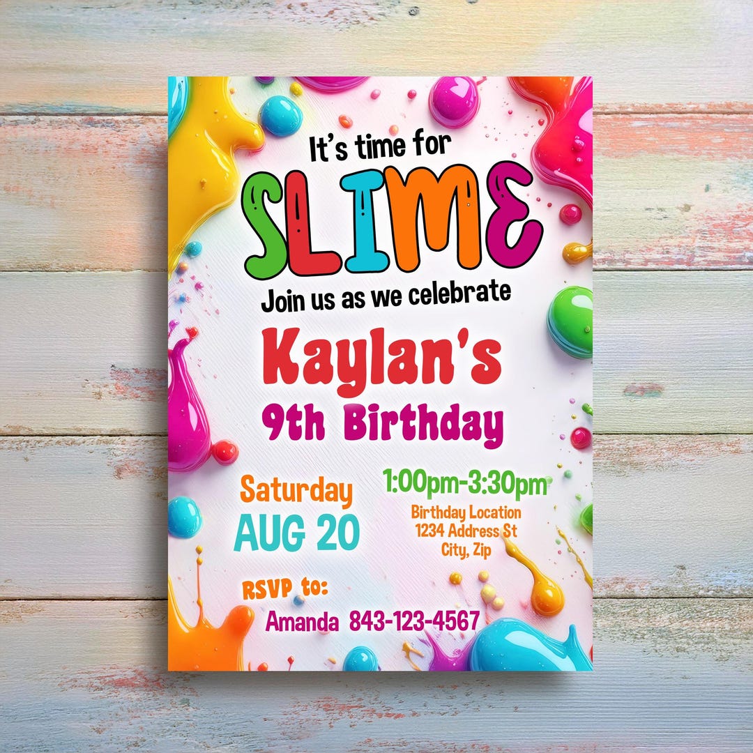 Slime Birthday Invite Printable Digital Invitation | EASY EDIT! - Etsy