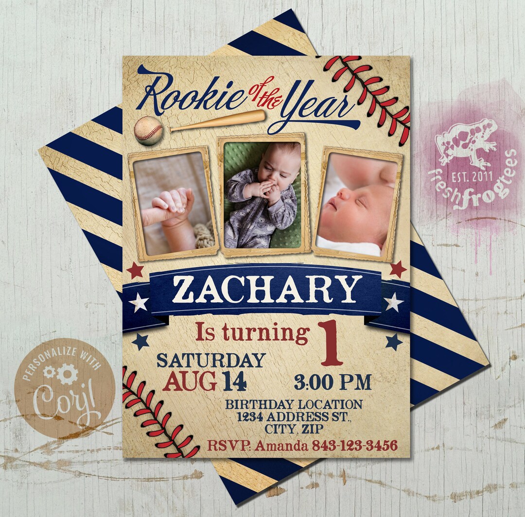First Birthday Rookie of the Year Invitation With Photos Easy Edit - Etsy