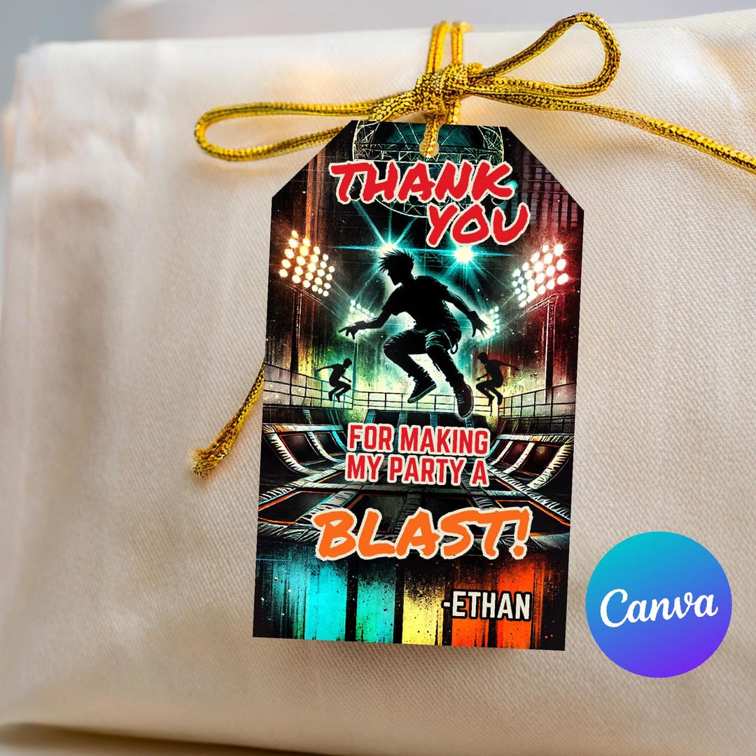 Trampoline Party Favor Tag | Jump Birthday Thank You Tag | Printable ...