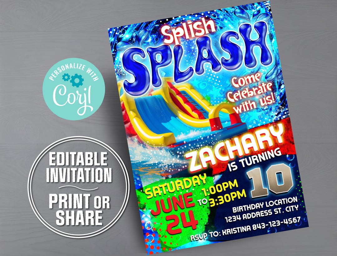 Waterslide Birthday Invitation Template | Splish Splash Party Invite ...