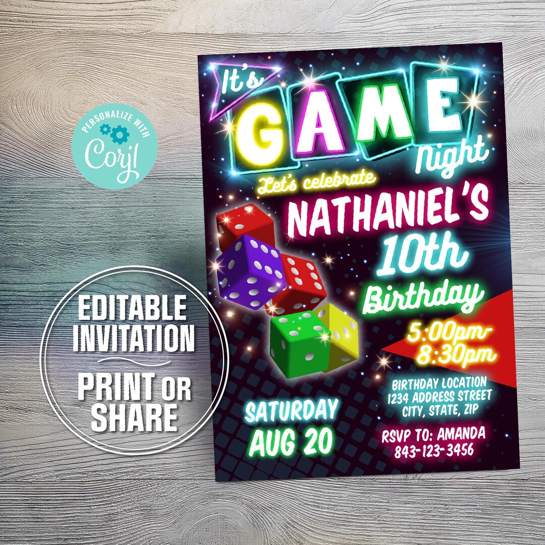 Game Night Birthday Invitation | Customizable Game Party Invite | Fun ...