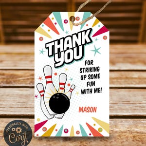 Bowling Birthday Thank You Tag, Retro Party Favor Tag - Etsy