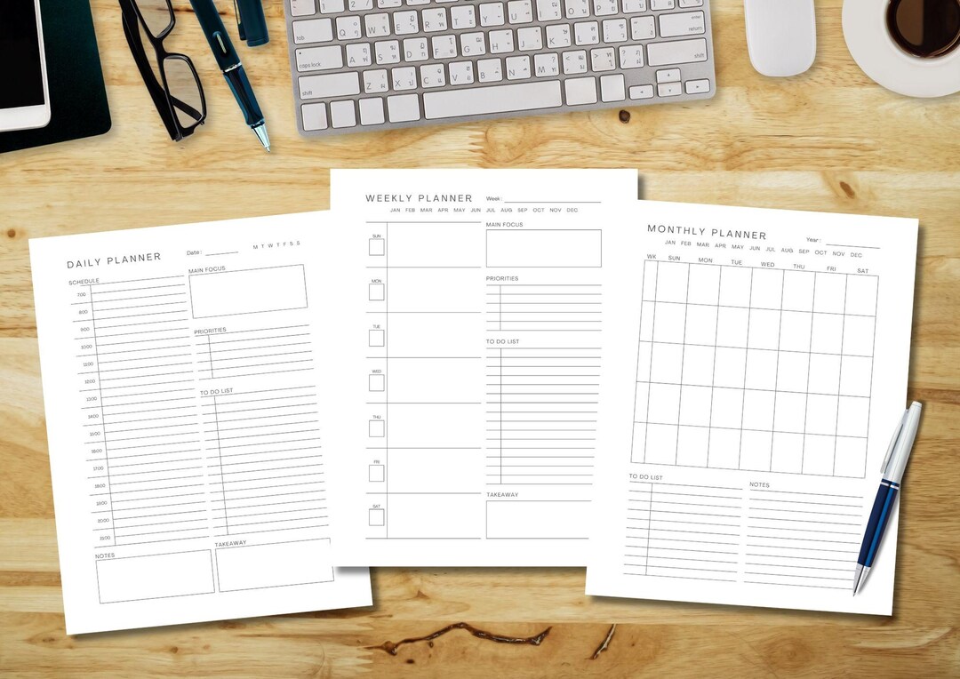 Printable Planner Bundle: Daily, Weekly, Monthly One-page Layout ...
