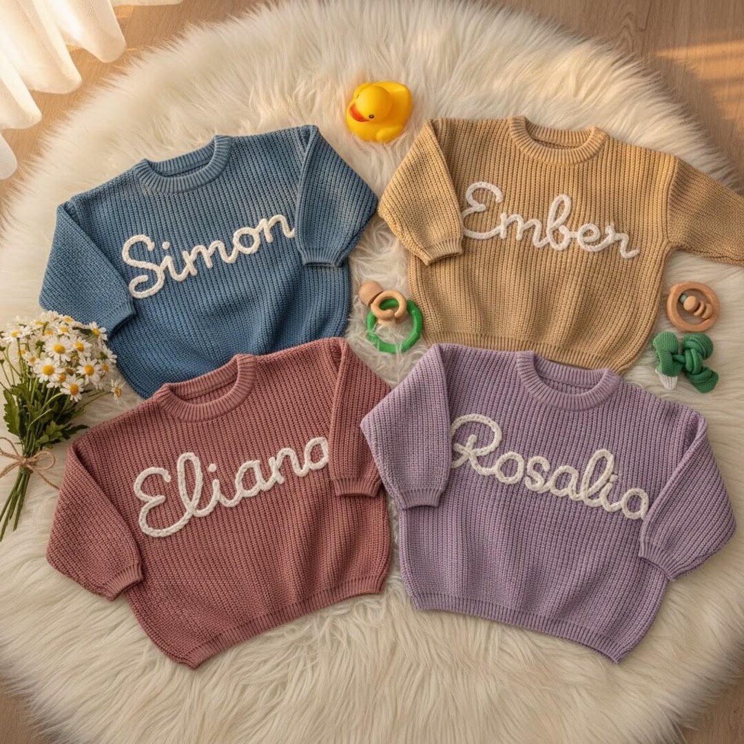 Custom Embroidered Baby Name Sweater – Personalized Knit Crochet Baby ...