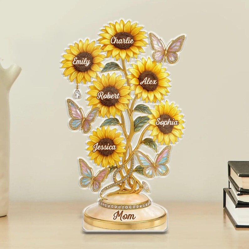 Personalized Sunflower Gift for Mom or Grandma, Custom Family Names ...