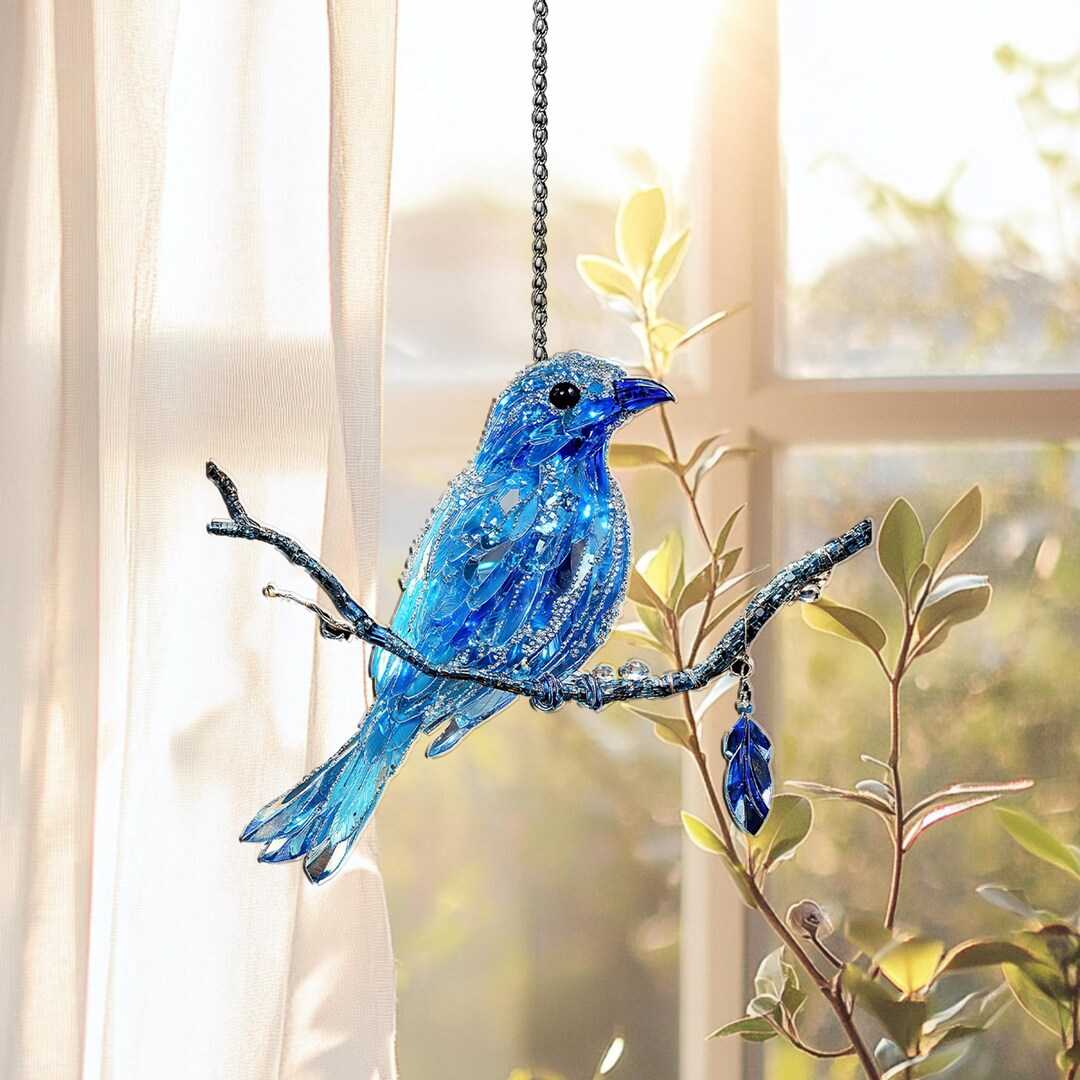 Acrylic Suncatcher Bluebird Window Hanging Decoration Crystal Bird ...