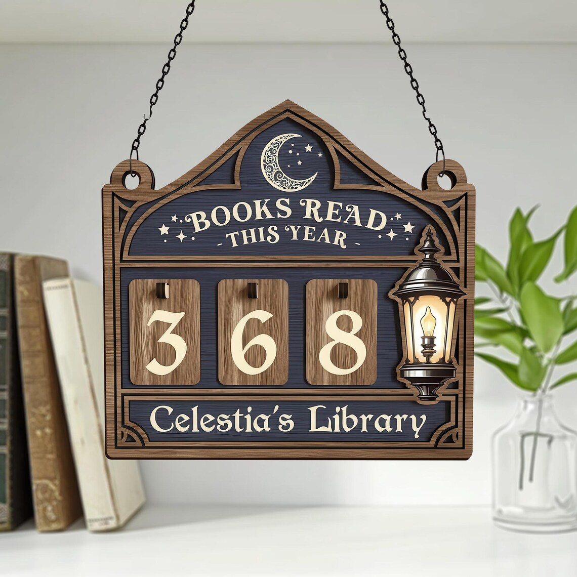 Personalized Wooden Books Read Tracker Hanging Sign Library Counter ...