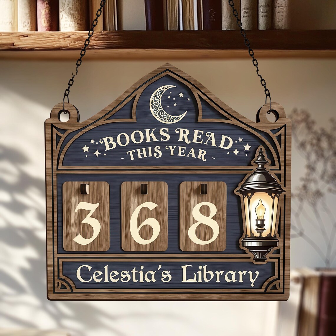 Personalized Wooden Books Read Tracker Hanging Sign Library Counter ...