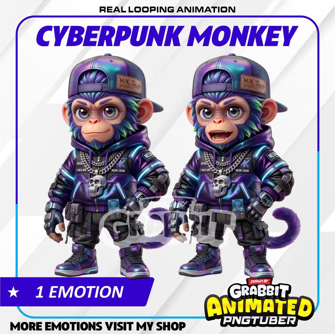 Cyberpunk Pngtuber Monkey Animated (idle + Talking ), Cyberpunk Apes ...