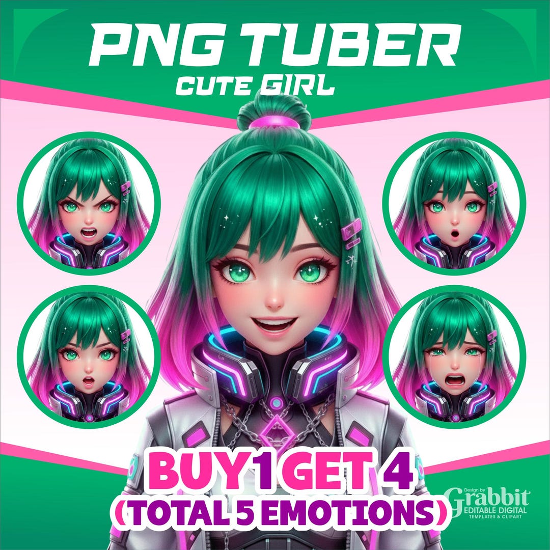 Cyber Idol Pngtuber Girl | 5 Emotions PNG Pack | Cute Futuristic Pink ...
