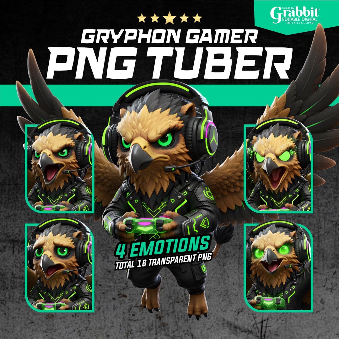 Pngtuber Gryphon Gamer Vtuber Model | 4 Emotions | 16 PNG | Male Eagle ...