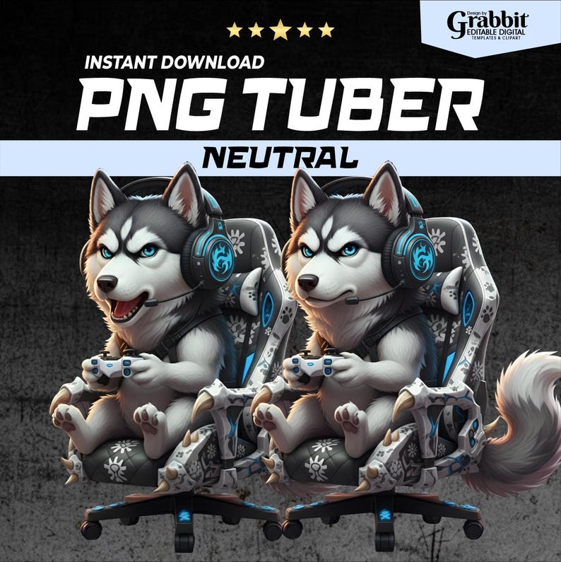 Pngtuber Husky Gamer | Male Vtuber Model • 4 Emotions • 16 PNG • 2000px ...