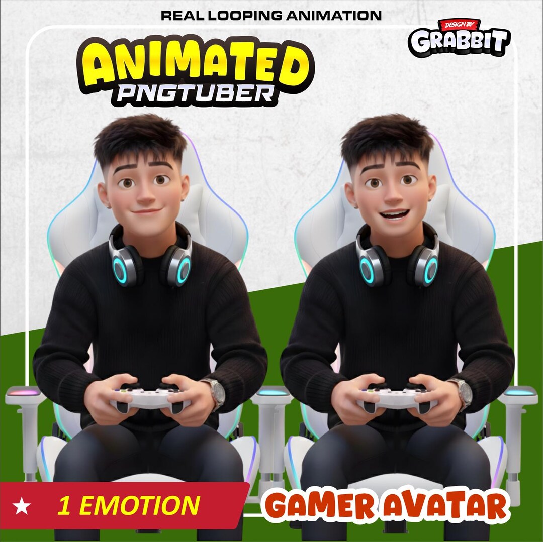 Animated Male Gamer Pngtuber Avatar, Veadotube Ready - Etsy