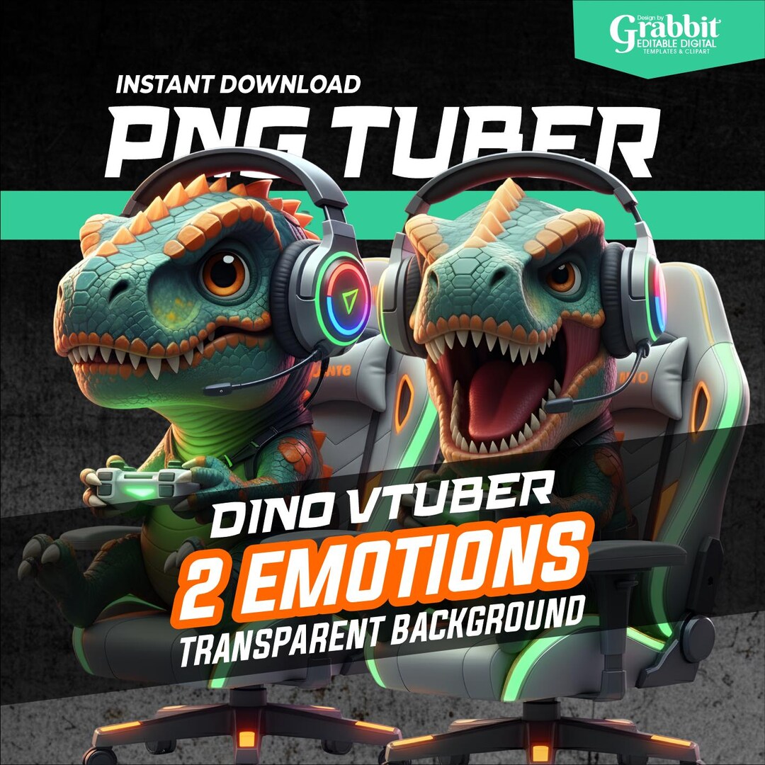 Pngtuber Dino Gamer | 2 Emotions | Male Dino Vtuber Avatar | Premade ...
