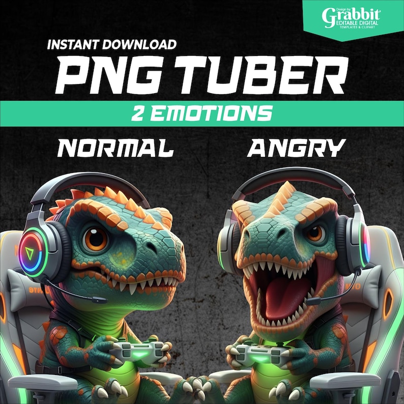 Pngtuber Dino Gamer | 2 Emotions | Male Dino Vtuber Avatar | Premade ...