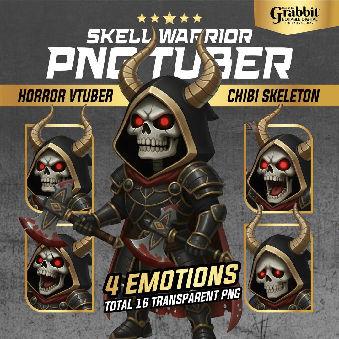 Pngtuber Horror Demon Skull Vtuber Model | 4 Emotions 16 PNG | Skeleton ...