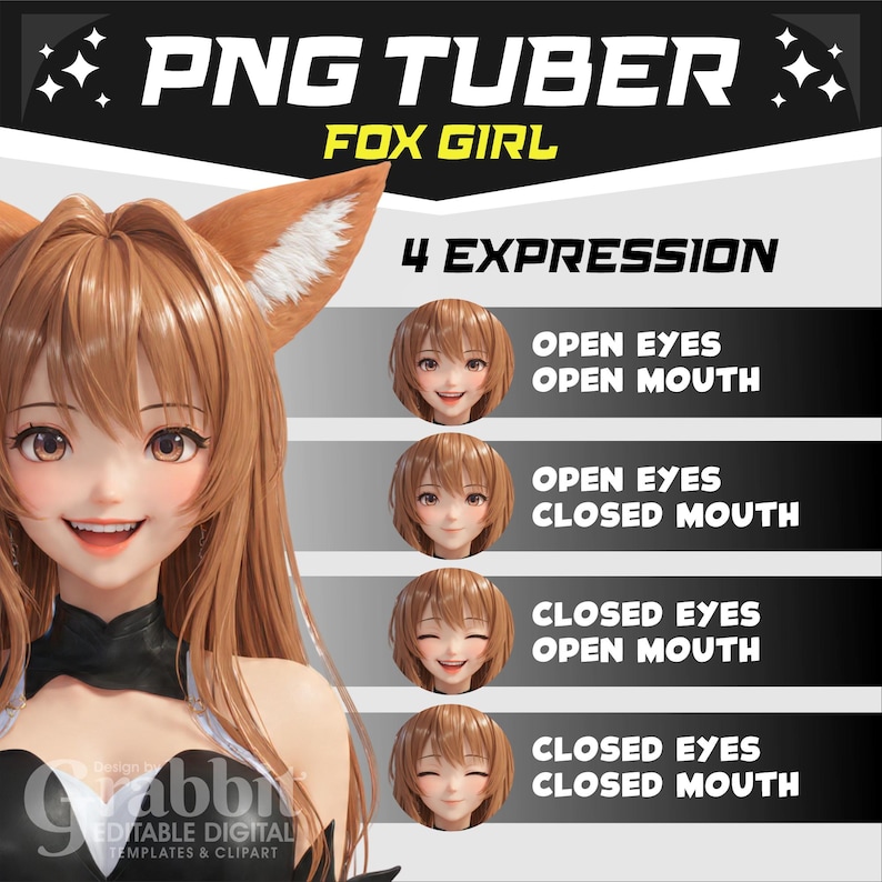 Anime Fox Girl Pngtuber – 3D Vtuber Avatar, 4 Expressions (digital ...