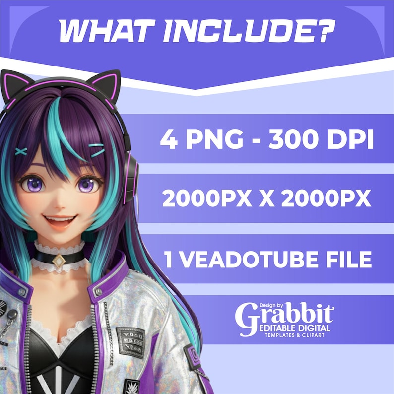 Cute Pngtuber Female Model | 1 Emotion | 4 Expressions | Vtuber ...