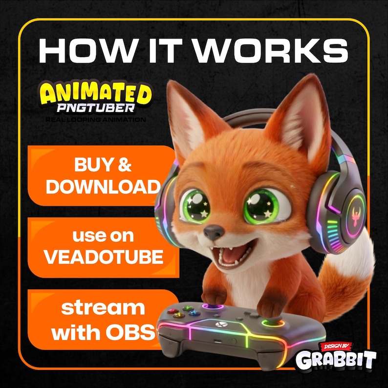 Fox Gamer Pngtuber Animated ( Idle + Talking ), Chibi Vtuber Model ...