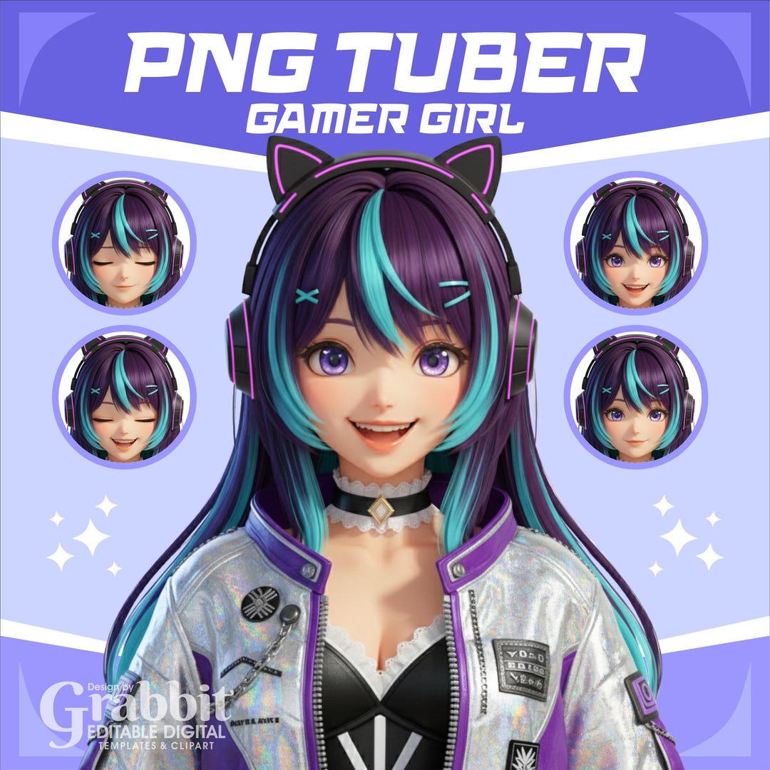 Cute Pngtuber Female Model | 1 Emotion | 4 Expressions | Vtuber ...