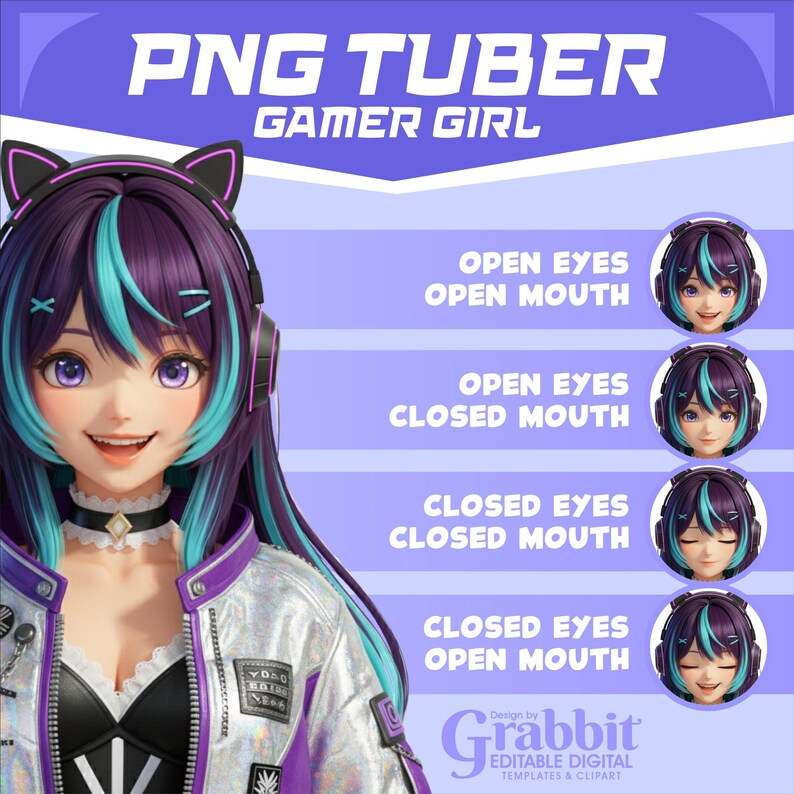 Cute Pngtuber Female Model | 1 Emotion | 4 Expressions | Vtuber ...