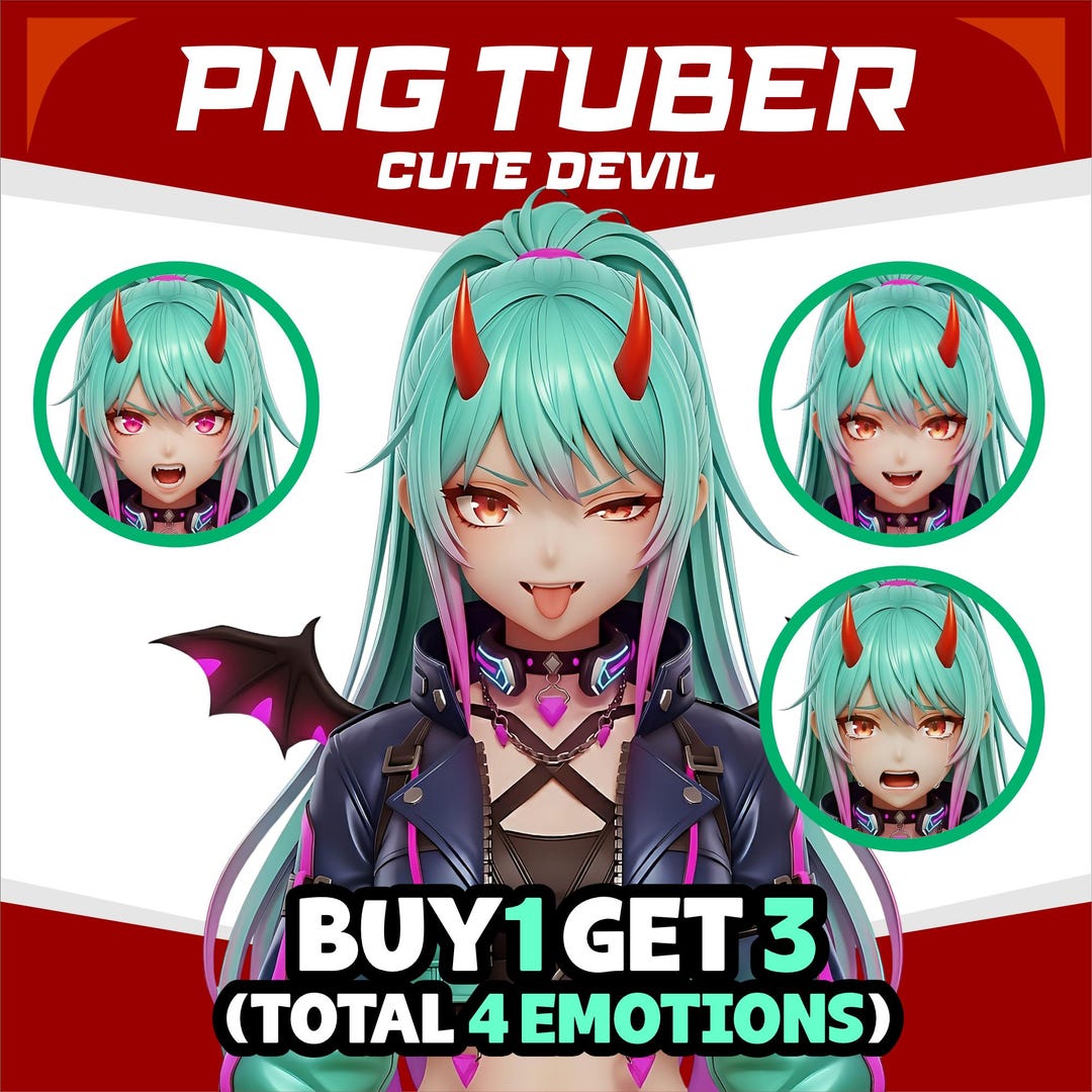 Pngtuber Cute Devil Girl | Vtuber Avatar Pack With 4 Emotions | Anime ...
