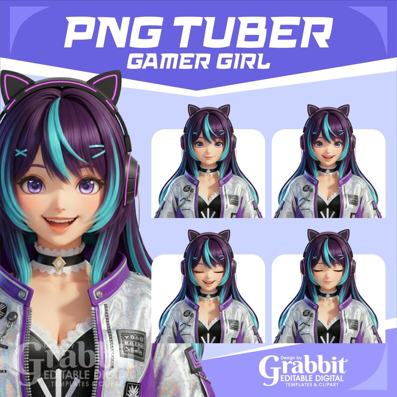 Cute Pngtuber Female Model | 1 Emotion | 4 Expressions | Vtuber ...