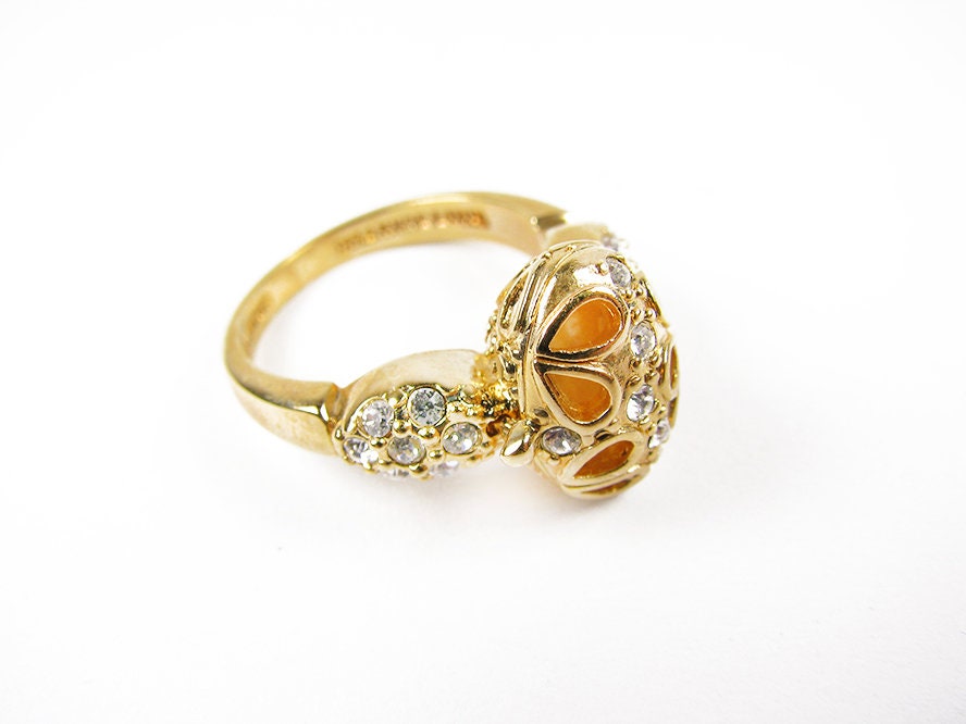 Classy Vintage Ring with Crystal Rhinestones 14K Gold Plated | Etsy