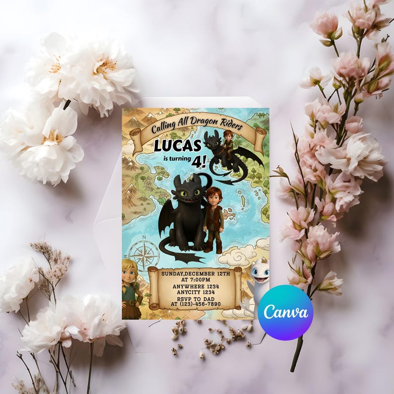 How to Train Your Dragon, Birthday Template, Dragon Party, Invitation ...